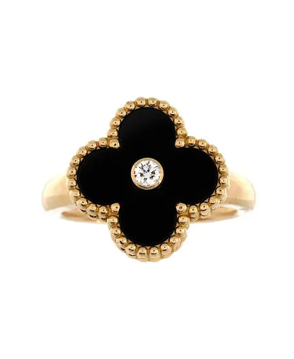 VAN CLEEF & ARPELS Vintage Alhambra 18k Ring With Onyx And Diamond - Gold