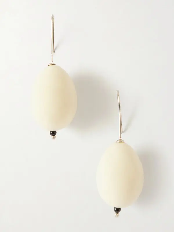 GOHAR WORLD Host Egg Porcelain, Crystal-quartz And Sterling Silver Earrings - White
