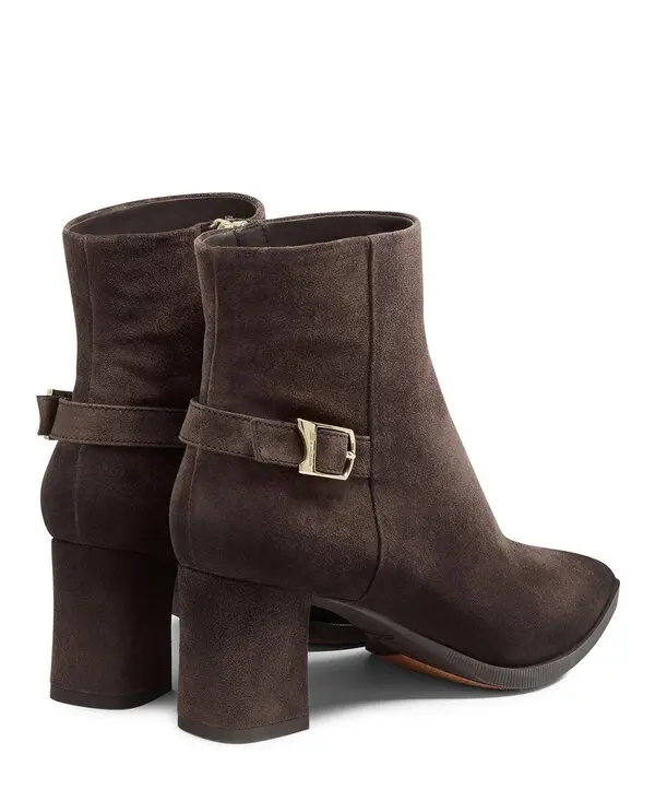 Santoni Suede Mid-heel Ankle Boots With Decorative Buckle