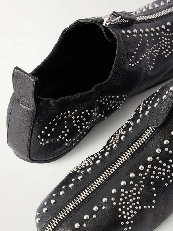 Chloé Susan Studded Leather Flats - Black