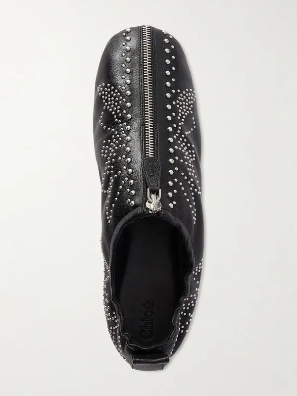 Chloé Susan Studded Leather Flats - Black