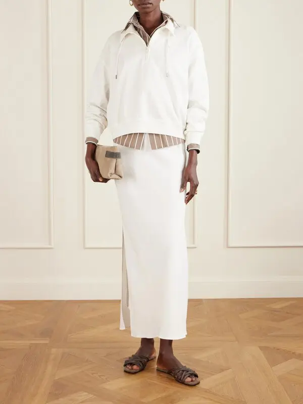 Brunello Cucinelli Appliquéd Cotton-blend Piqué Sweatshirt - Neutrals