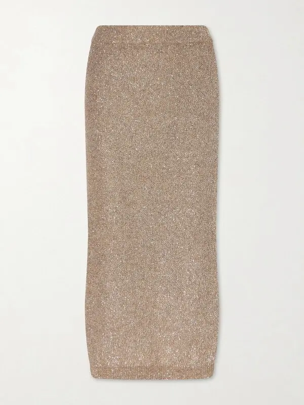 Brunello Cucinelli Sequined Knitted Midi Skirt