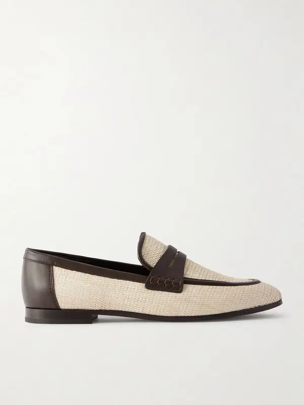 Brunello Cucinelli Leather-trimmed Raffia Penny Loafers
