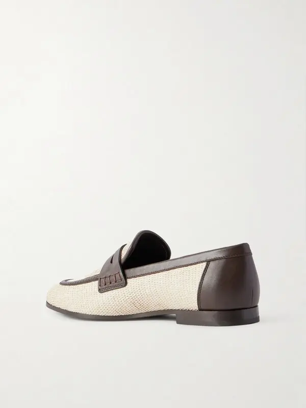 Brunello Cucinelli Leather-trimmed Raffia Penny Loafers