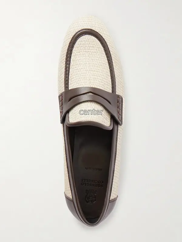 Brunello Cucinelli Leather-trimmed Raffia Penny Loafers