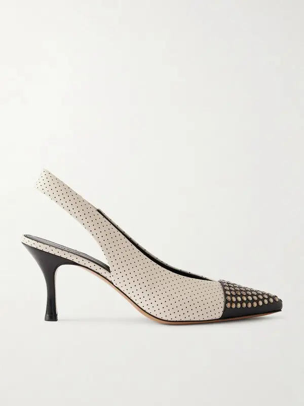 Chloé Alba Studded Perforated Leather Slingback Pumps - Neutrals