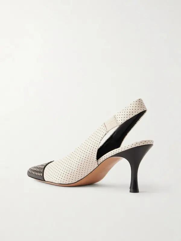 Chloé Alba Studded Perforated Leather Slingback Pumps - Neutrals