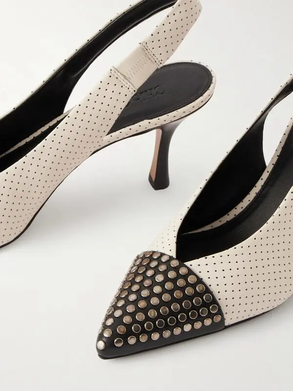 Chloé Alba Studded Perforated Leather Slingback Pumps - Neutrals