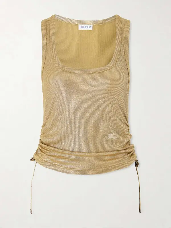 Burberry Ruched Ribbed Jersey Tank Top - Taupe