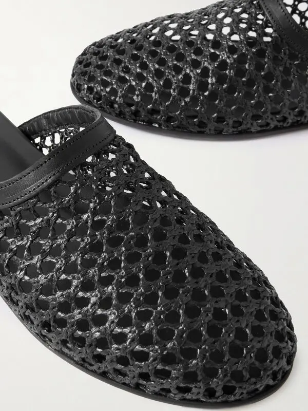 ANCIENT GREEK SANDALS The Slipper Leather-trimmed Mesh Slip-ons - Black
