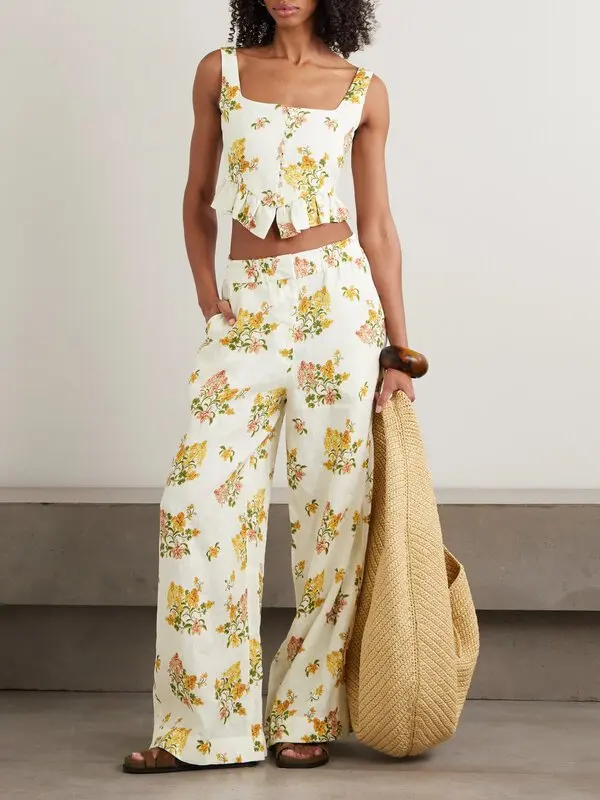 Agua Bendita Eslabón Cordillera Cropped Floral-print Linen Top - Multi