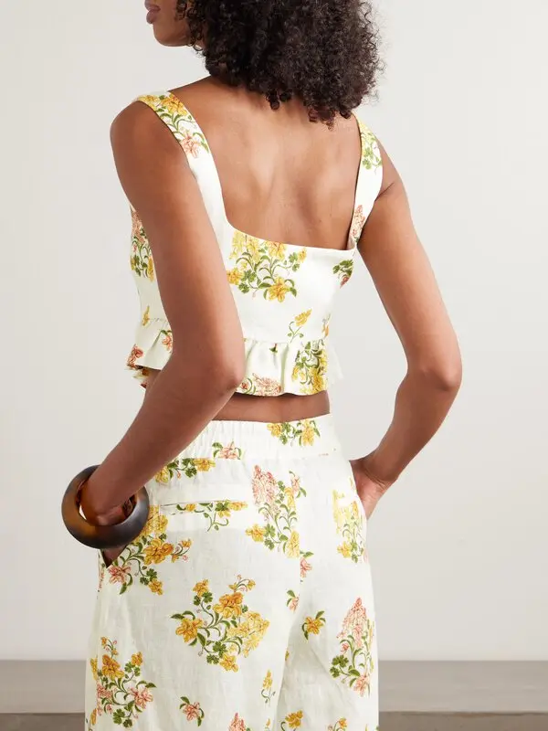 Agua Bendita Eslabón Cordillera Cropped Floral-print Linen Top - Multi