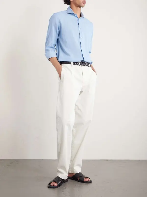 Fedeli Sean Cotton-chambray Shirt - Light Blue