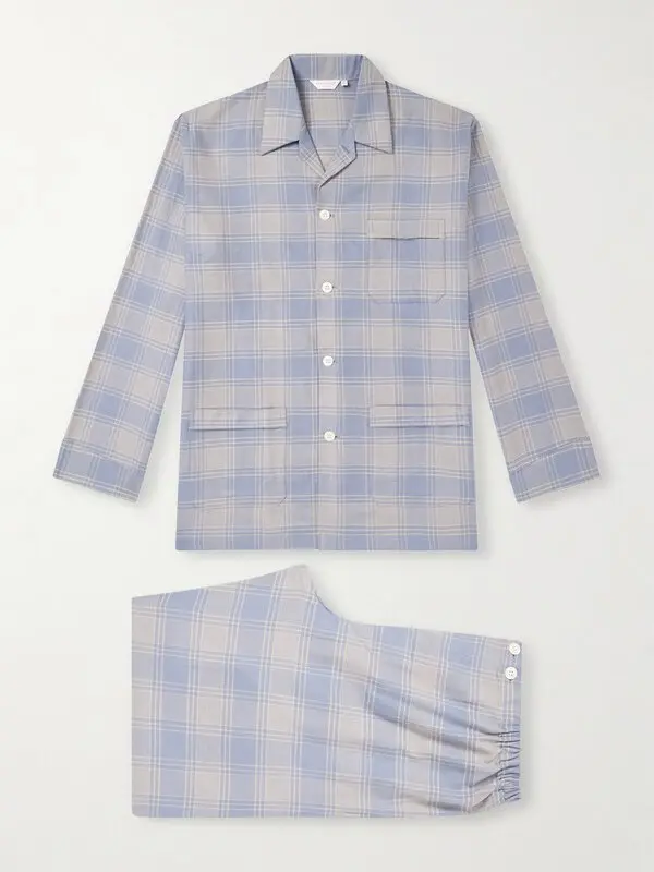 Derek Rose Kelburn 52 Checked Cotton Pyjama Set - Blue