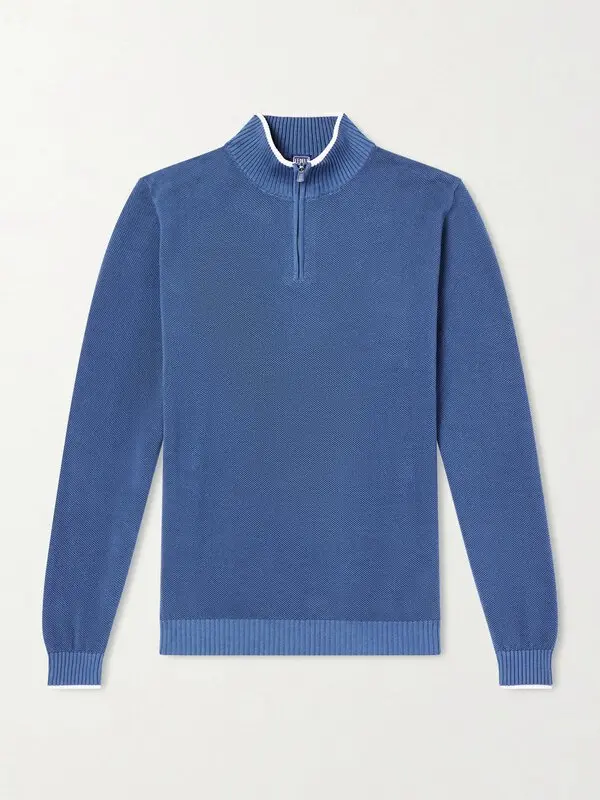 Fedeli Cotton-piqué Half-zip Sweater - Blue