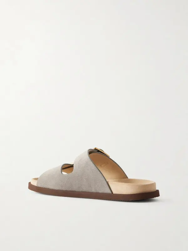 Brunello Cucinelli Buckled Suede Sandals - Gray