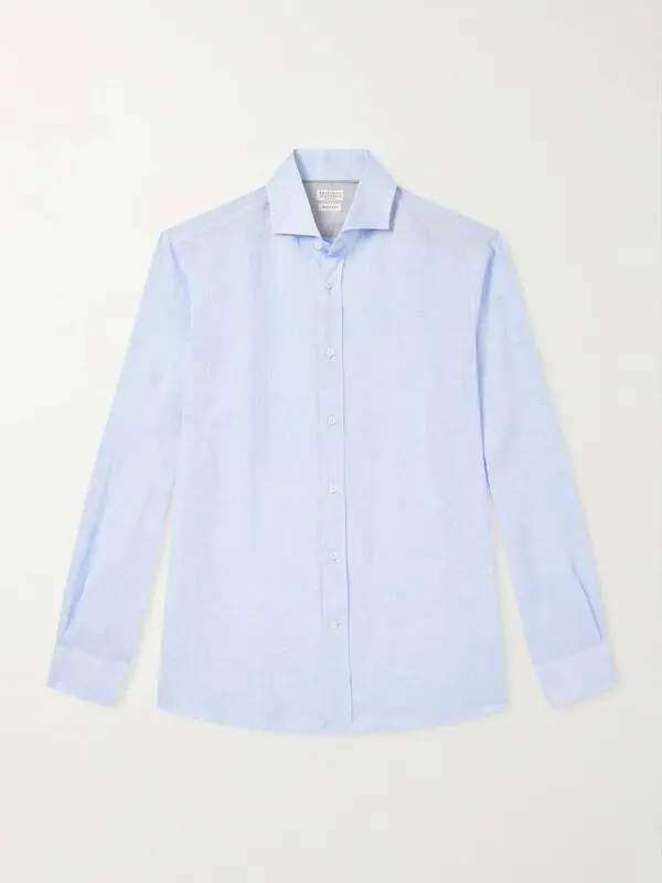 Brunello Cucinelli Cutaway-collar Linen Shirt - Light Blue