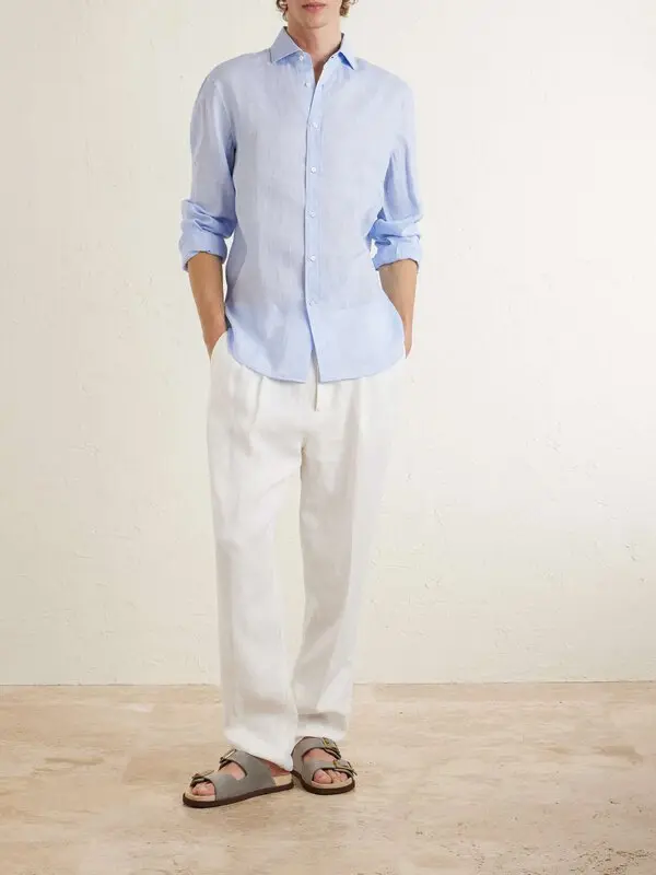 Brunello Cucinelli Cutaway-collar Linen Shirt - Light Blue