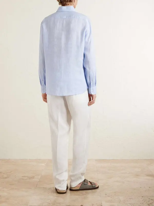Brunello Cucinelli Cutaway-collar Linen Shirt - Light Blue