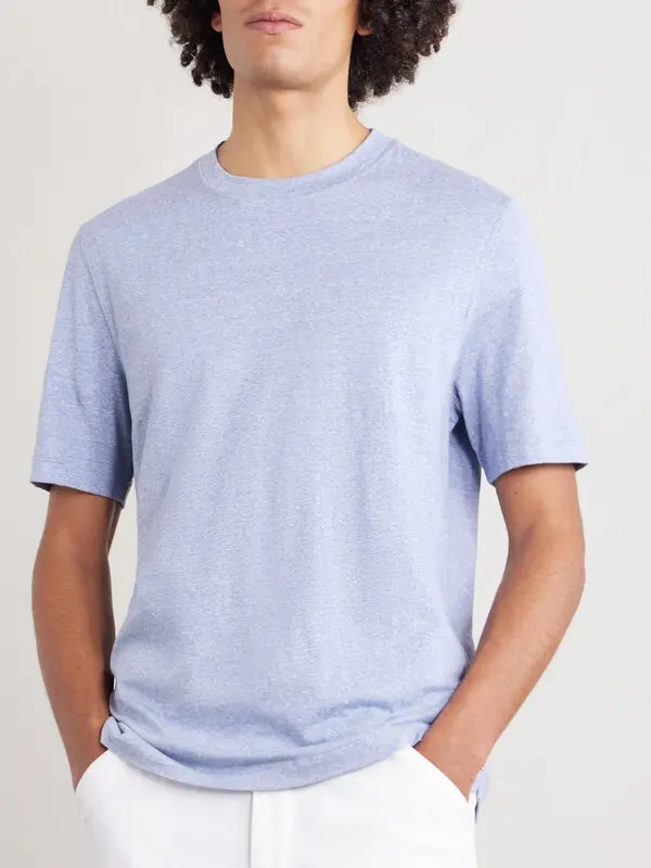 Brunello Cucinelli Slub Linen And Cotton-blend Jersey T-shirt - Blue