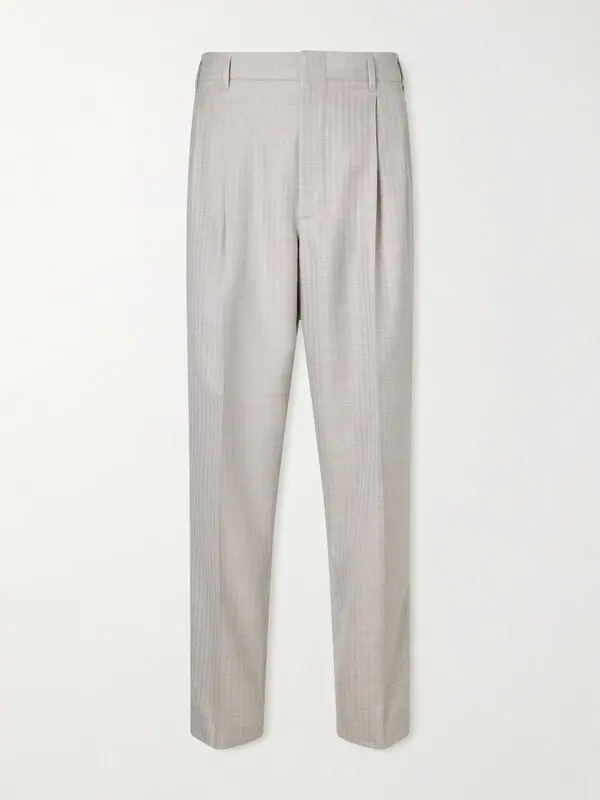 Brunello Cucinelli Tapered Pleated Cashmere And Silk-blend Suit Trousers - Neutrals