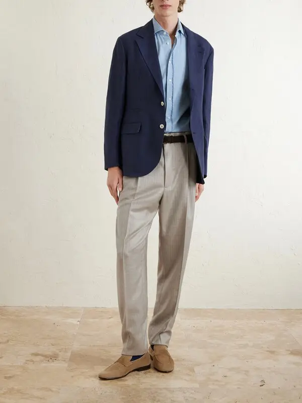 Brunello Cucinelli Tapered Pleated Cashmere And Silk-blend Suit Trousers - Neutrals