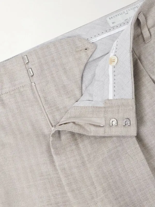 Brunello Cucinelli Tapered Pleated Cashmere And Silk-blend Suit Trousers - Neutrals