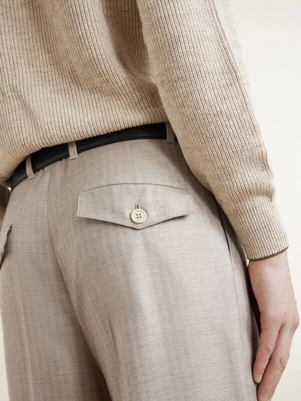 Brunello Cucinelli Tapered Pleated Cashmere And Silk-blend Suit Trousers - Neutrals