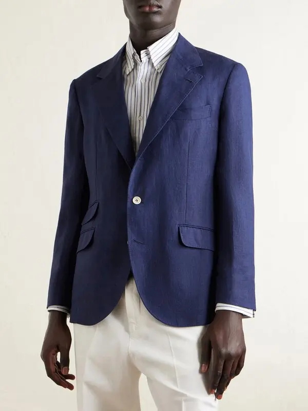 Brunello Cucinelli Linen Suit Jacket - Blue
