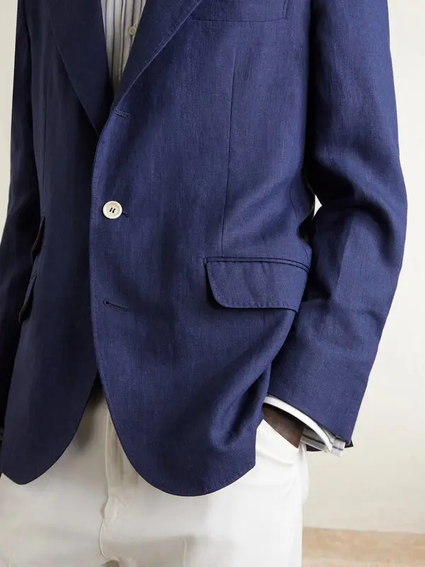Brunello Cucinelli Linen Suit Jacket - Blue