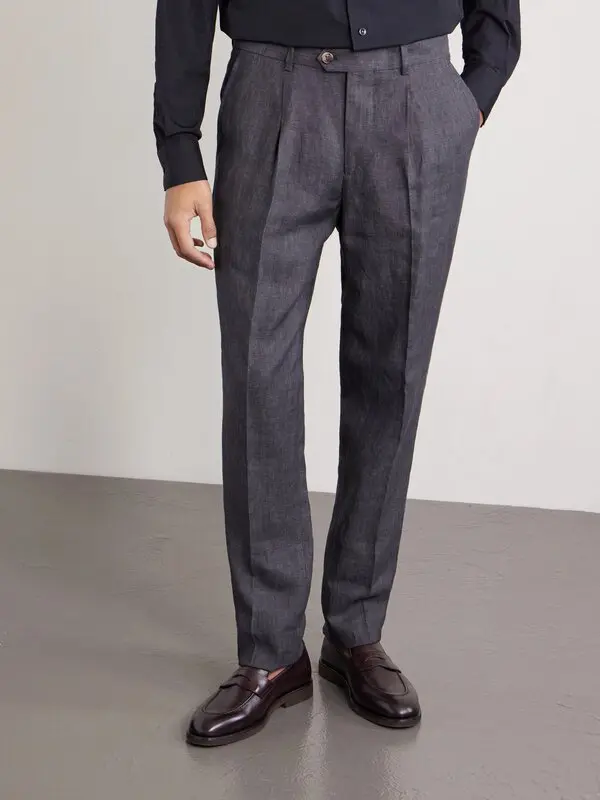 Brunello Cucinelli Slim-fit Pleated Linen Suit Trousers