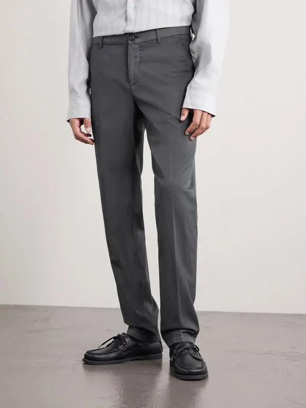 Eleventy Straight-leg Pleated Stretch Cotton And Silk-blend Trousers - Gray