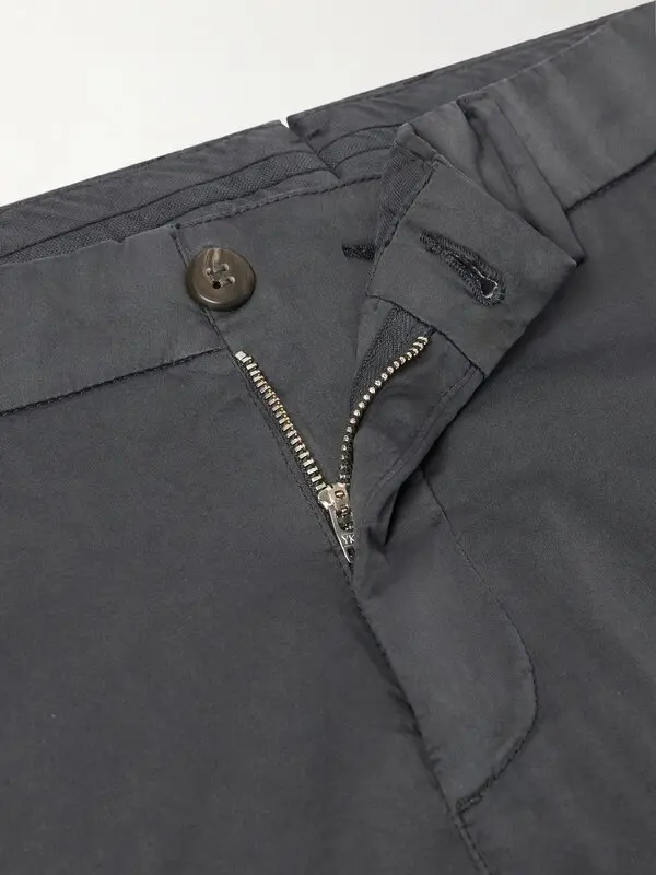 Eleventy Straight-leg Pleated Stretch Cotton And Silk-blend Trousers - Gray