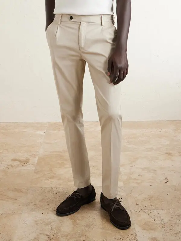 Eleventy Slim-fit Stretch Cotton-twill Chinos - Neutrals