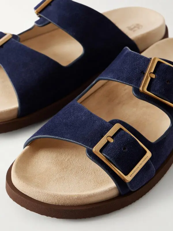 Brunello Cucinelli Buckled Suede Sandals - Blue