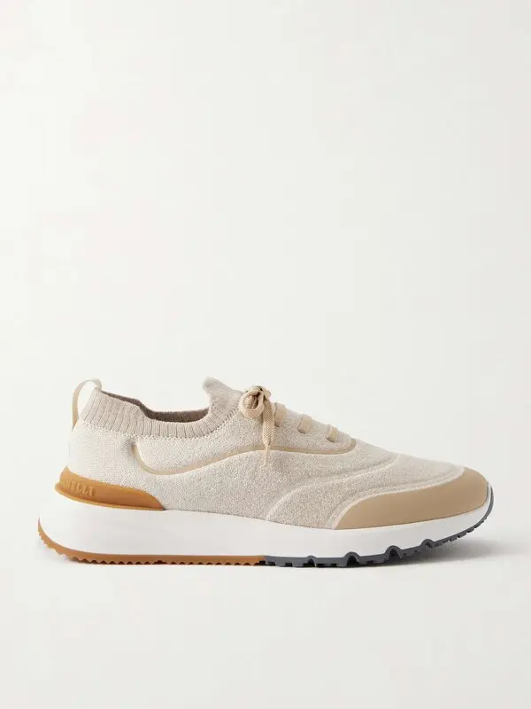 Brunello Cucinelli Stretch-knit Sneakers - Cream