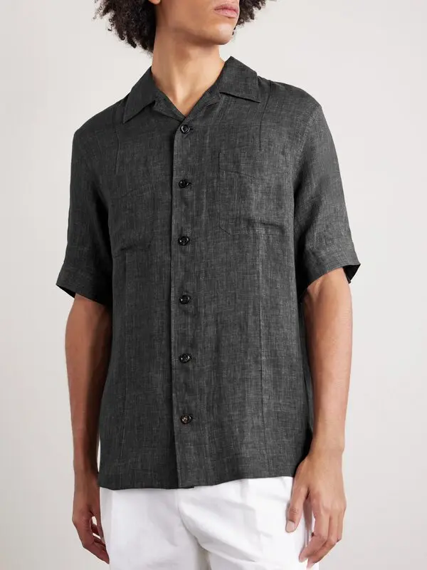 Brunello Cucinelli Camp-collar Linen Shirt - Black