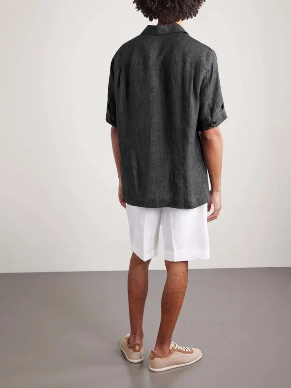 Brunello Cucinelli Camp-collar Linen Shirt - Black