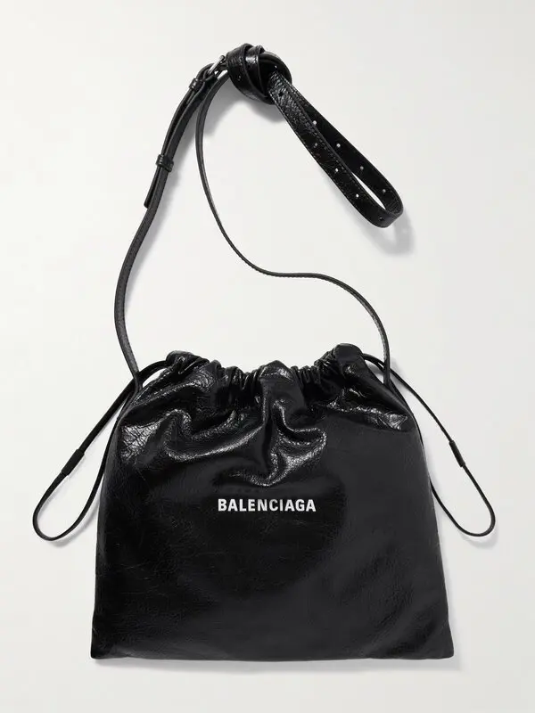 Balenciaga Cracked-leather Pouch - Black
