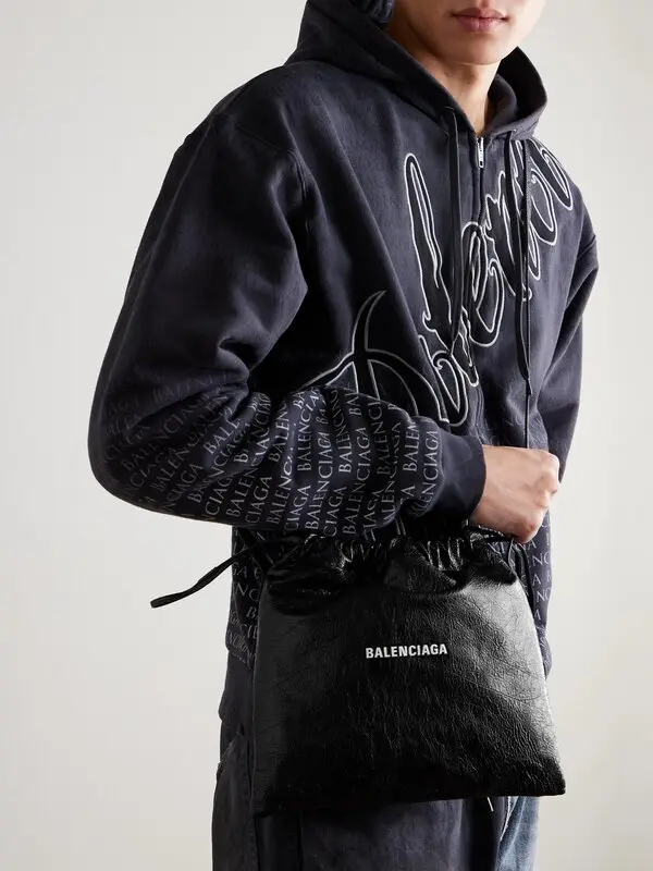 Balenciaga Shopper Cracked-leather Pouch