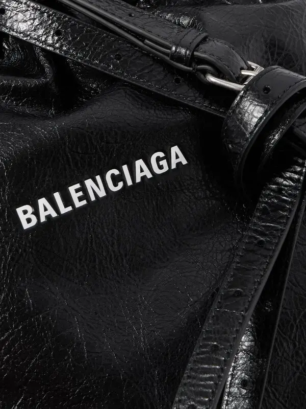 Balenciaga Shopper Cracked-leather Pouch