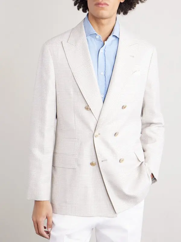 Brunello Cucinelli Double-breasted Prince Of Wales Checked Wool-blend Blazer