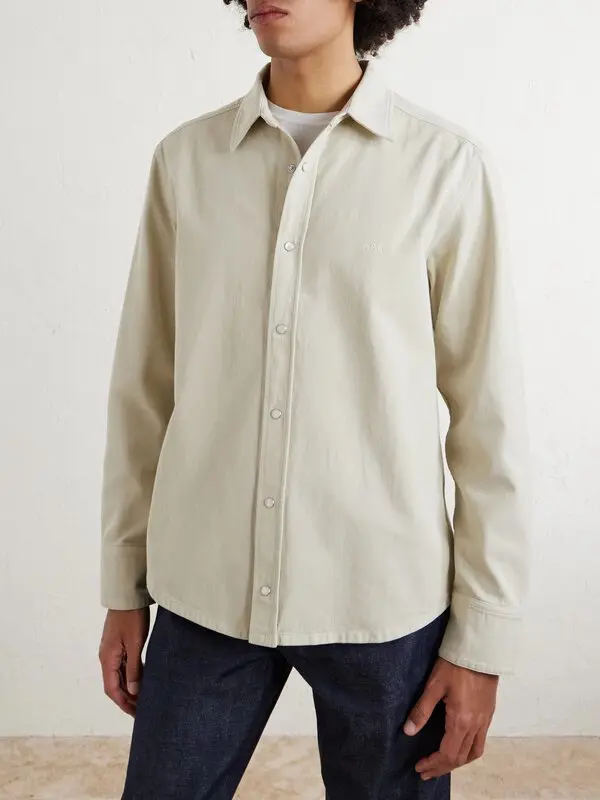 A.p.c. Logo-embroidered Cotton-twill Overshirt - Neutrals