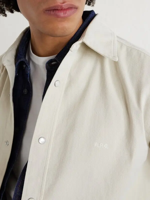 A.p.c. Logo-embroidered Cotton-twill Overshirt - Neutrals