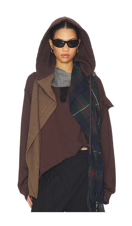 Ottolinger Deconstructed Hoodie Scarf In Brown,green - Brown Multi