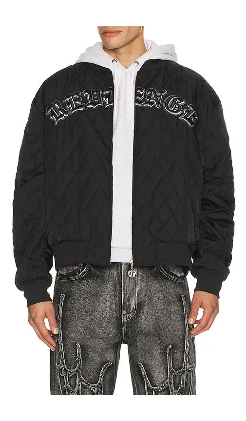 REVENGE Skull Logo Quilted Bomber Jacket