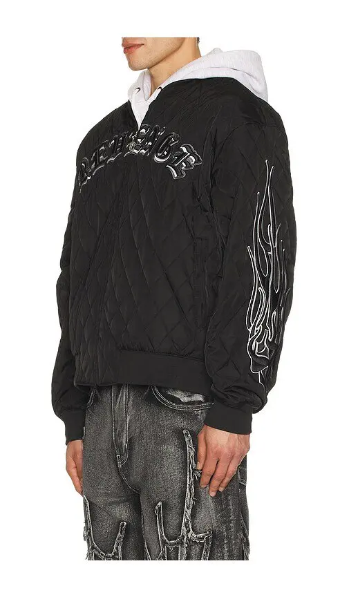 REVENGE Skull Logo Quilted Bomber Jacket