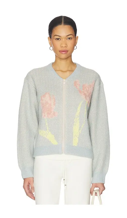 Steve Madden Embroidered Floral Zip-up Sweater Jacket