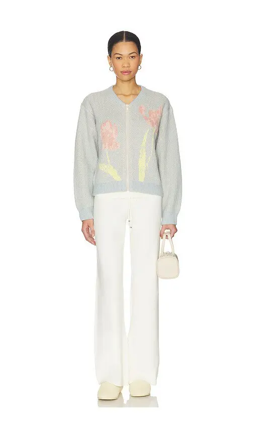 Steve Madden Embroidered Floral Zip-up Sweater Jacket